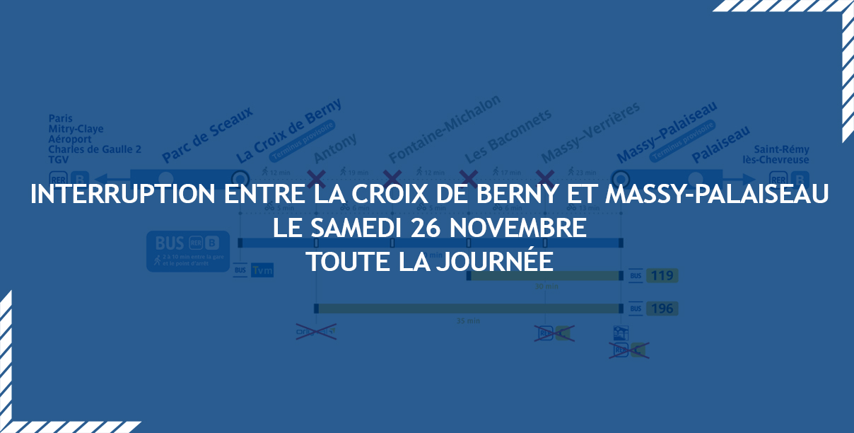 Interruption du RER B entre La Croix de Berny et Massy–Palaiseau le 26 novembre