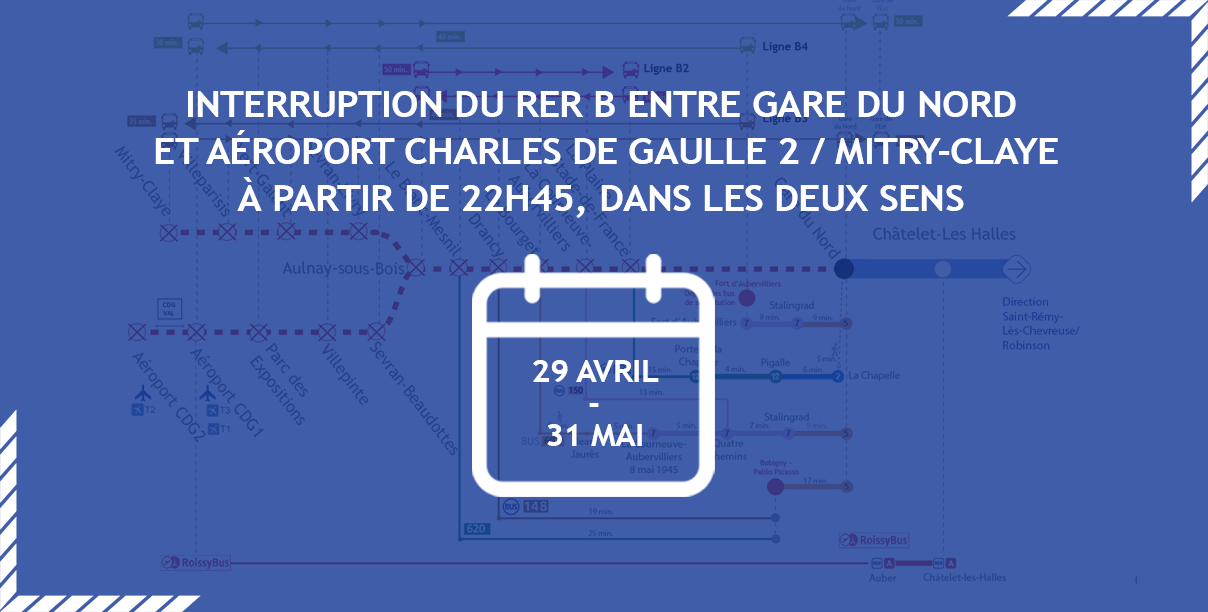 Interruption entre Gare du Nord et Aéroport Charles de Gaulle 2-TGV / Mitry-Claye, à partir de 22h45